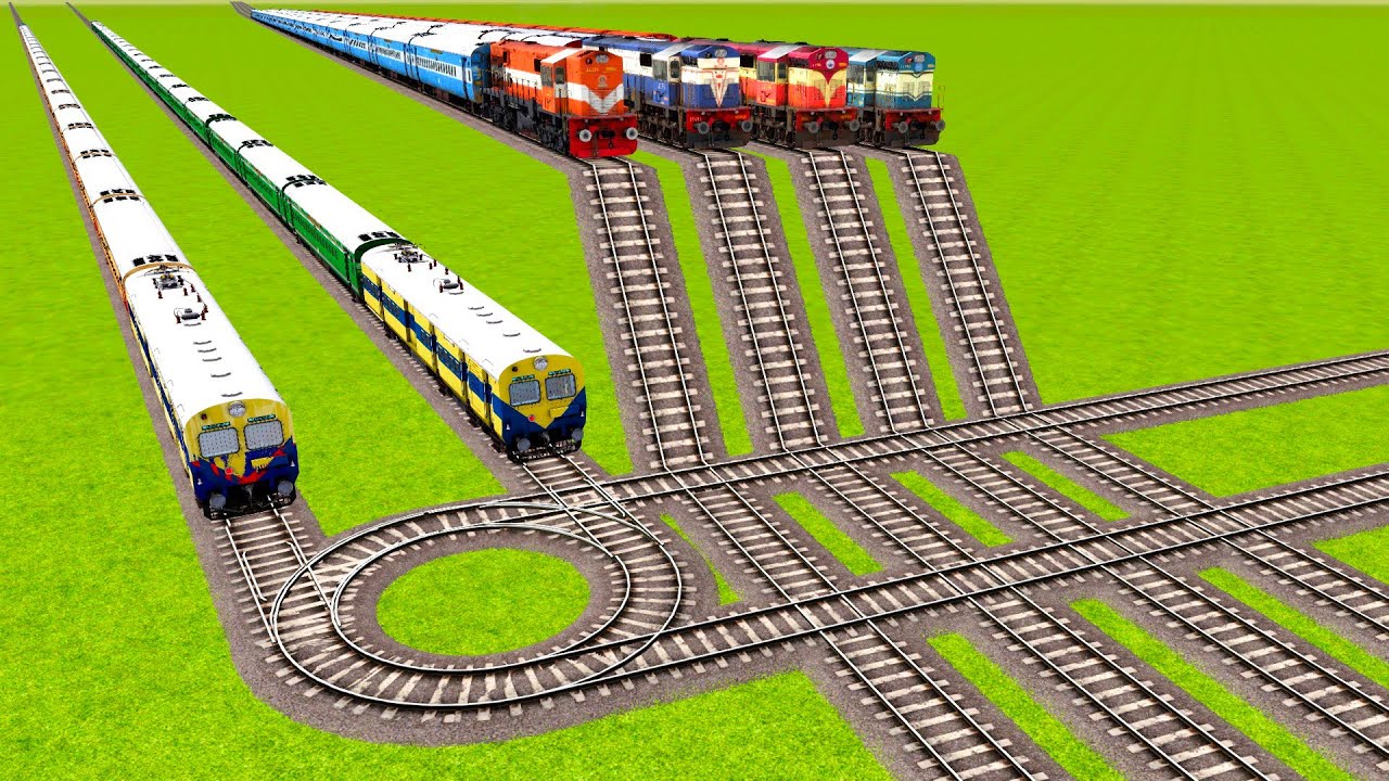 SIX TRAINS RUNNING QUICKLY ON FOUR SIDE 360° DIGREE CIRCLE RAILROAD AND ...