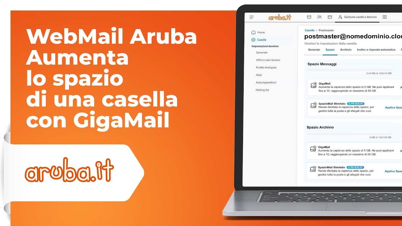 WebMail Aruba - Aumenta lo spazio di una casella con GigaMail - YouTube