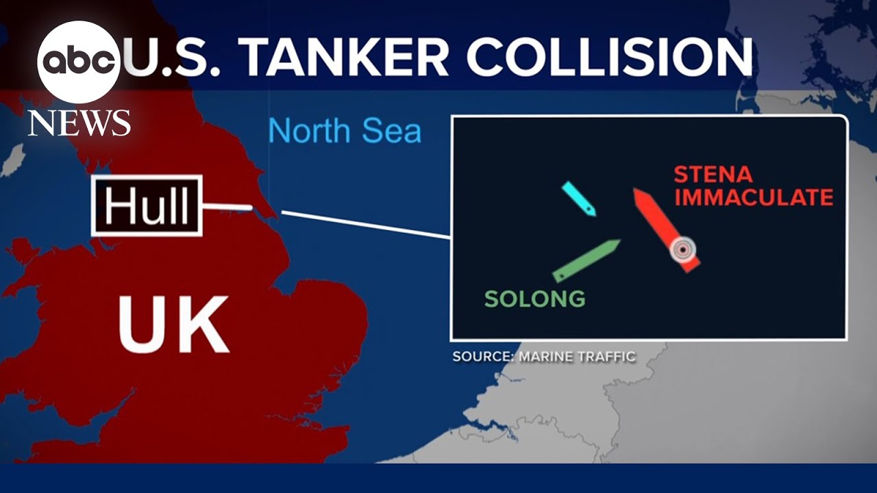 U.S.-flagged oil tanker collides with container ship in North Sea @ABCNews