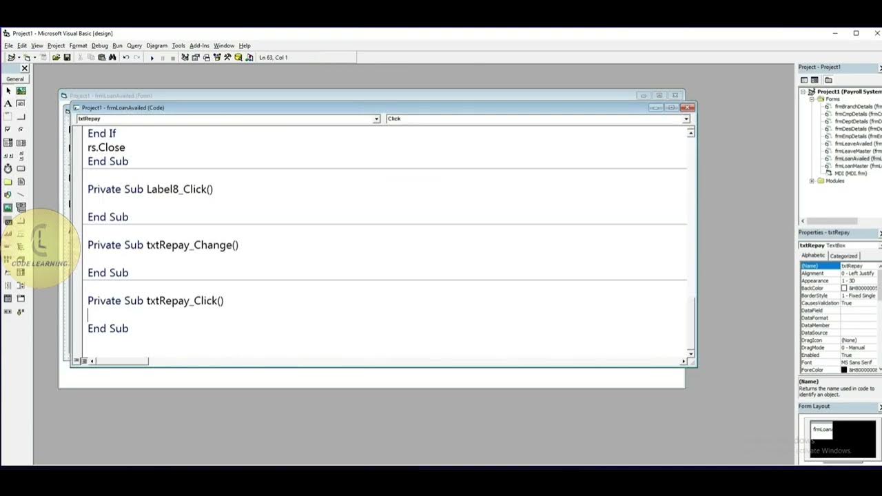 Visual Basic 60 Payroll Project Frmloanavailed Calculation 1 Codelearning Youtube