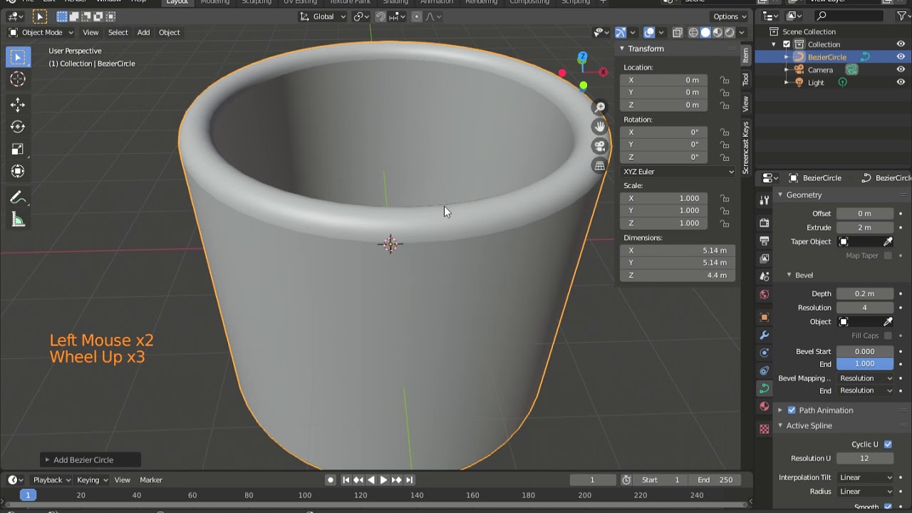 Blender 2.8 - Pipe/Tube by Circle Curve - YouTube