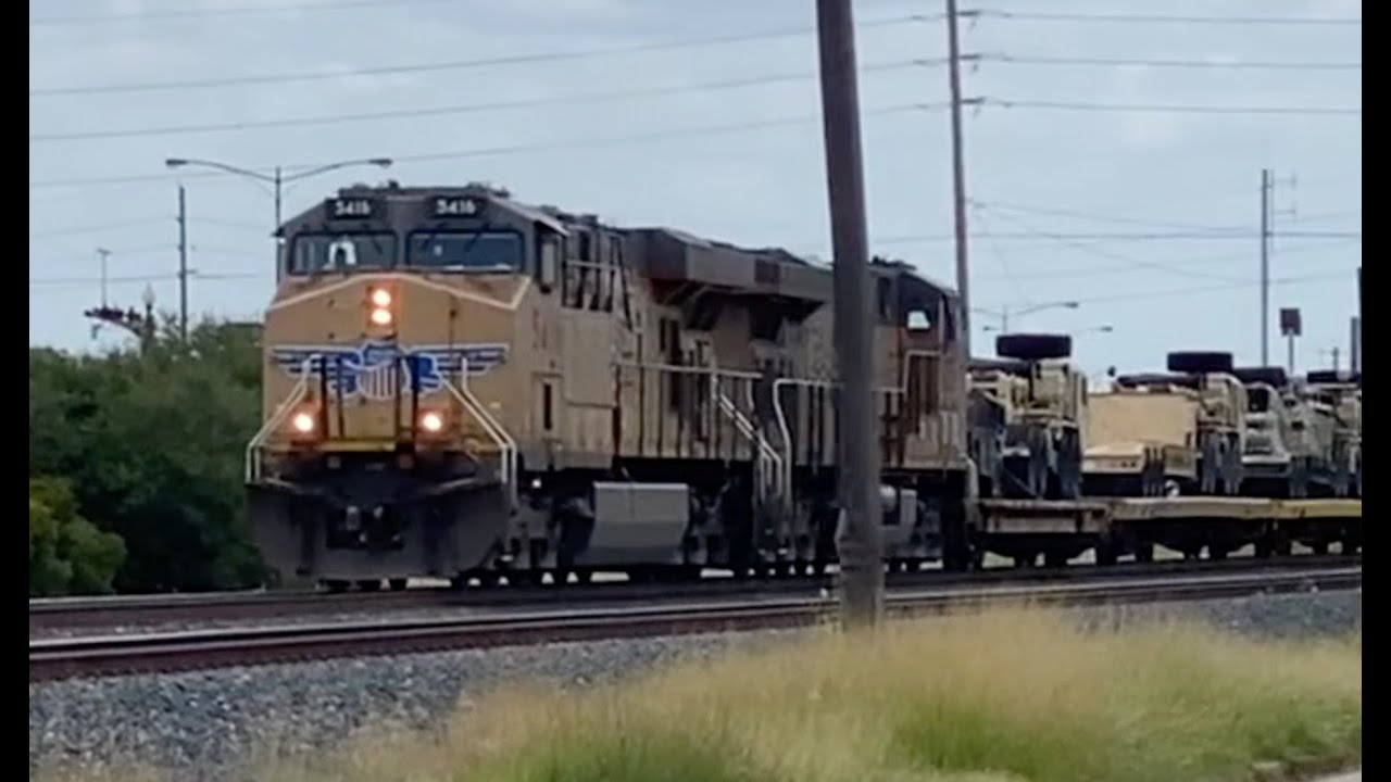 UP 5416 East with a Military Train in Sugar Land - YouTube