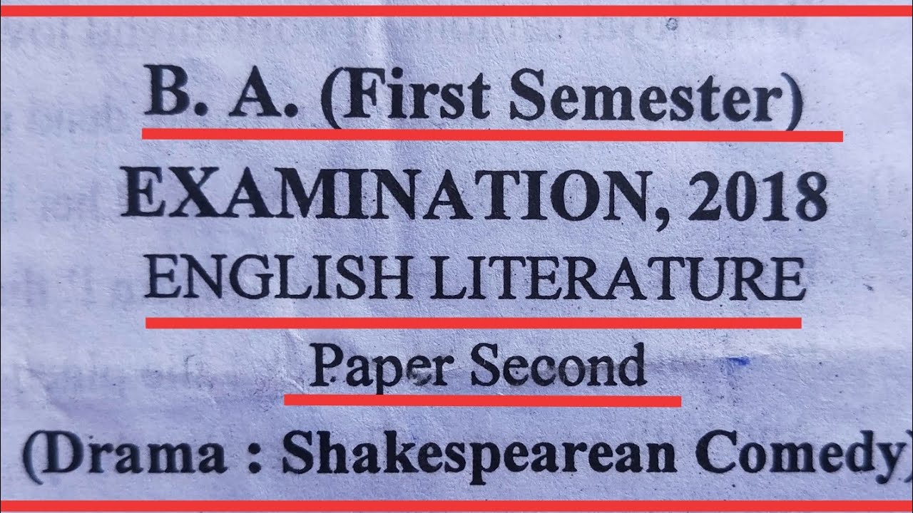 B.A. first semester English Literature Paper 2nd | question paper | Ba ...