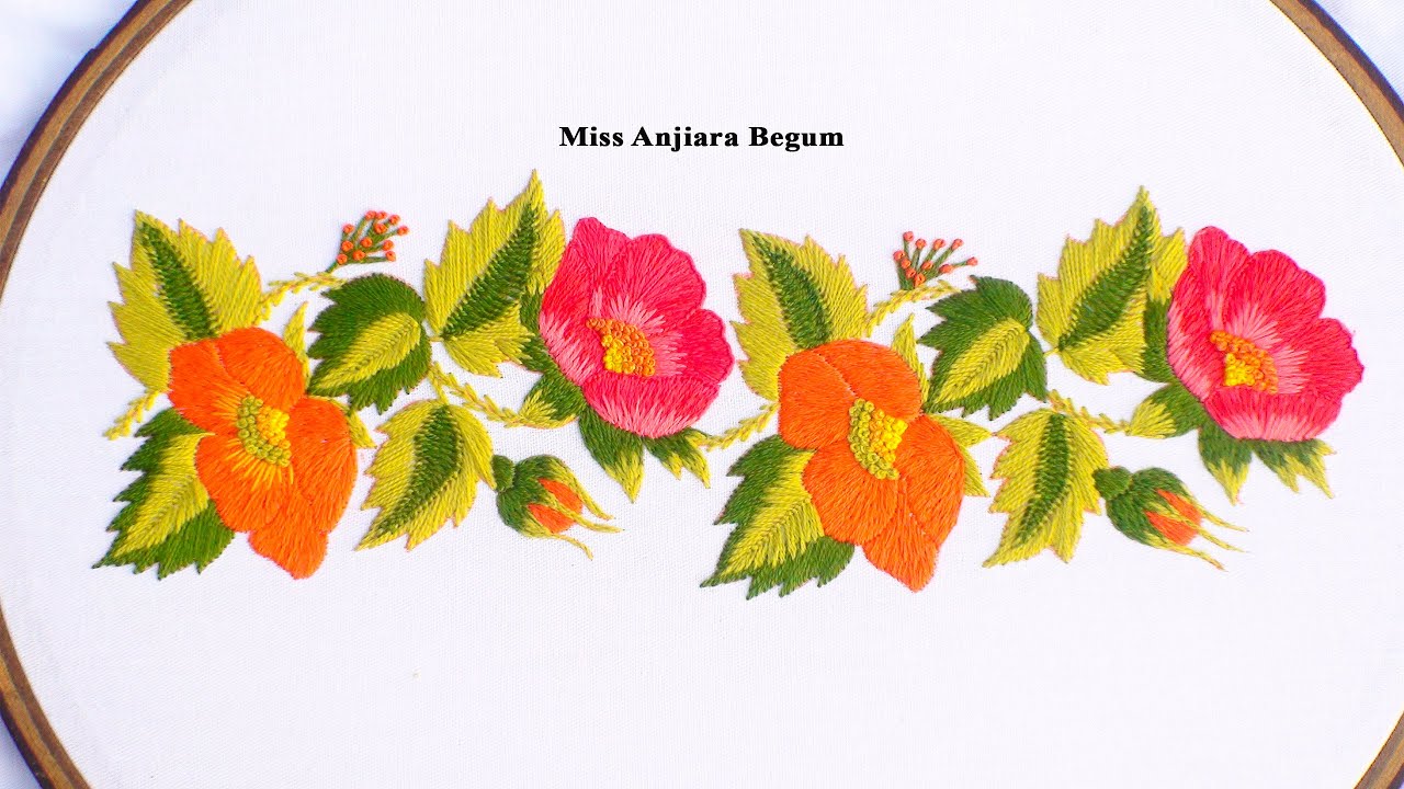 How to embroider a beautiful floral design || Miss Anjiara Begum - YouTube