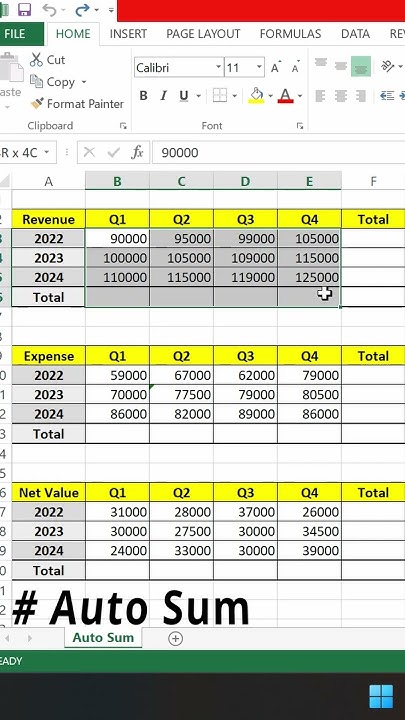 Excel-Auto Sum- #exceltips - YouTube