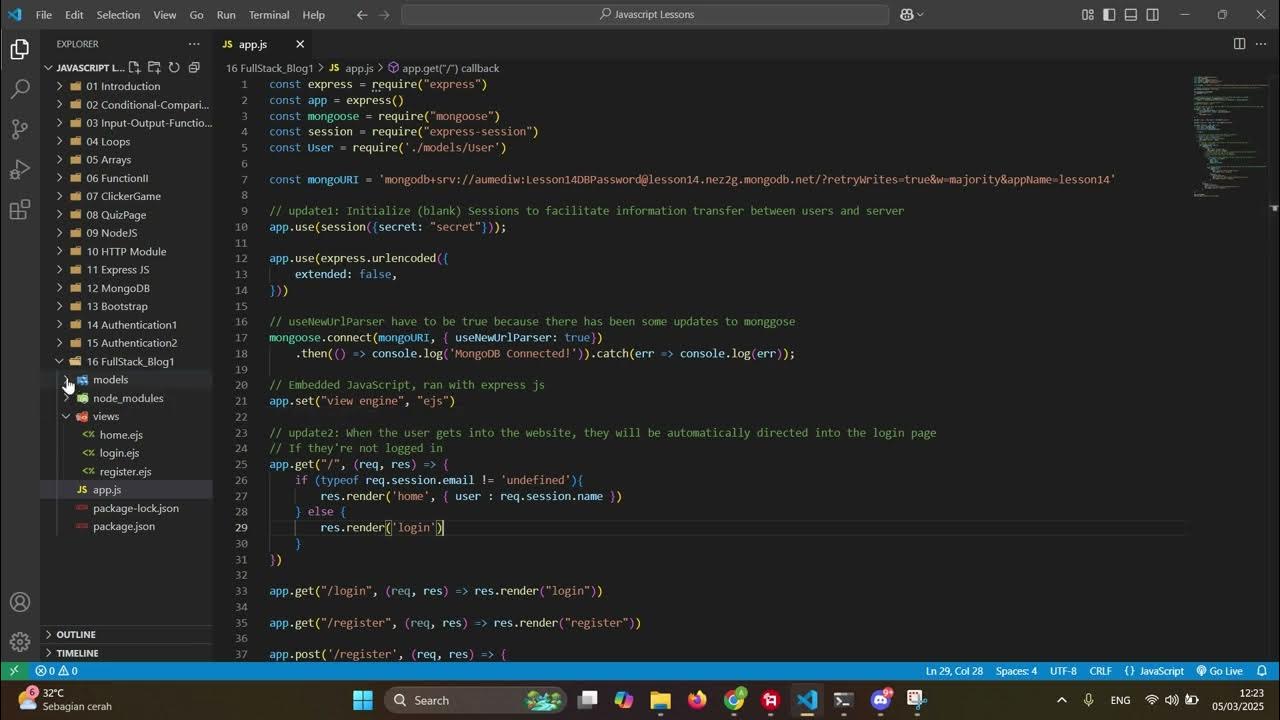 JS Fullstack Blog I (Part 3 - Session & Schema) - YouTube