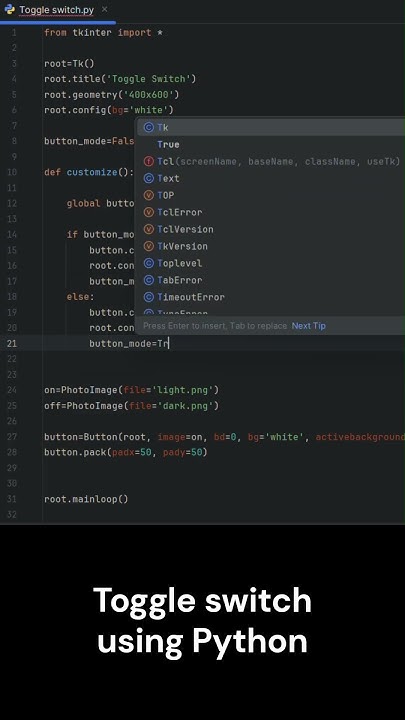 Python project - Toggle Switch with Tkinter | No talking #coding #programming - YouTube