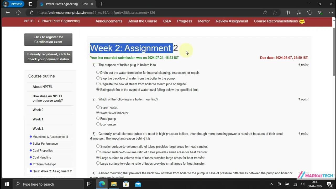 NPTEL Power Plant Engineering Week2 Assignment 2 Solution August 2024 - YouTube