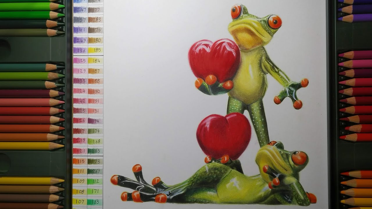 How to draw a Frog using Polychromos Colouring Pencils - YouTube