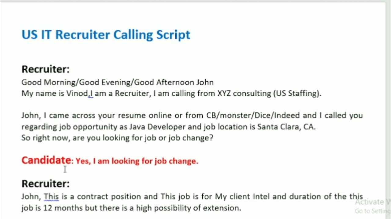 US IT Recruiter Modified Calling Script | US Staffing Calling Script ...