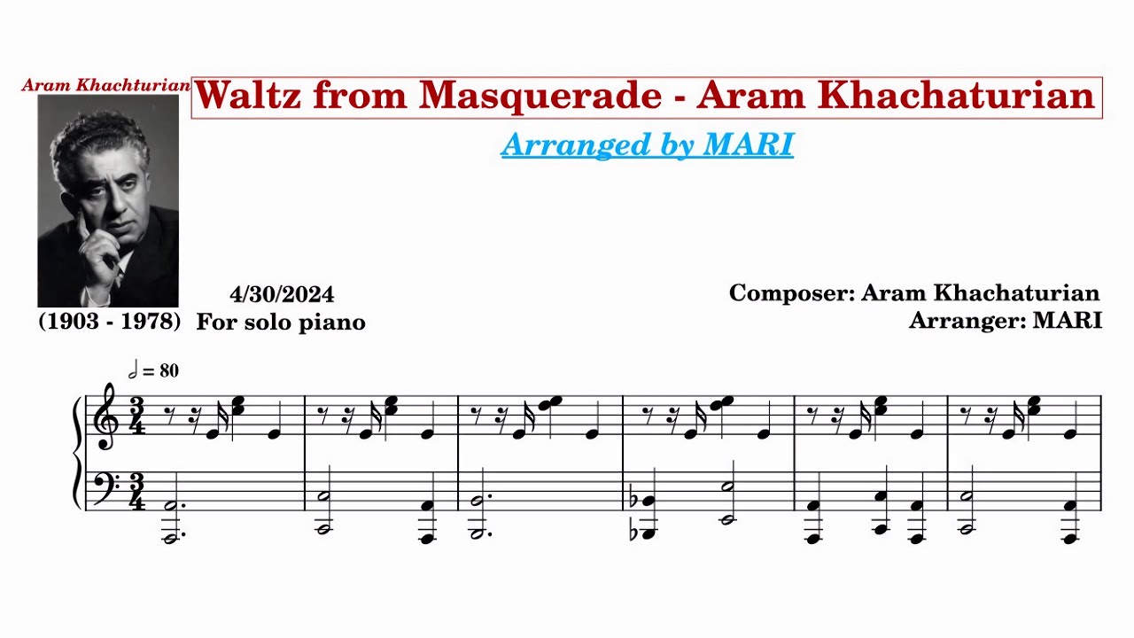 Waltz from Masquerade - Aram Khachaturian (Sheet music + Keyboard ...