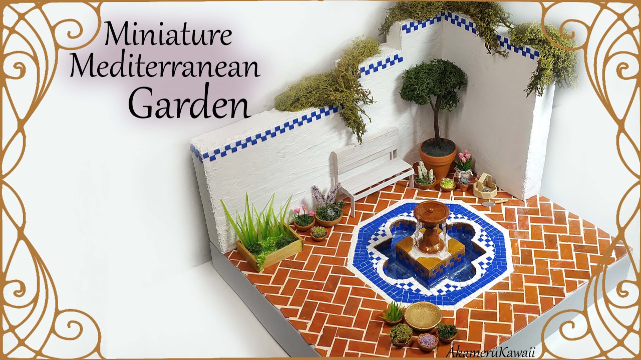 Miniature Mediterranean inspired Garden (w/ Fountain ) - Polymer Clay ...