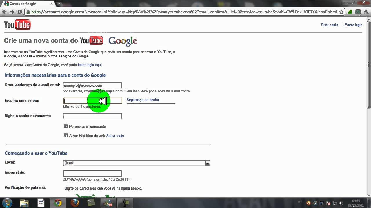 Como criar uma conta no Youtube - YouTube