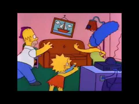 Simpsons couch gag - Bart stretched out on the family's lap