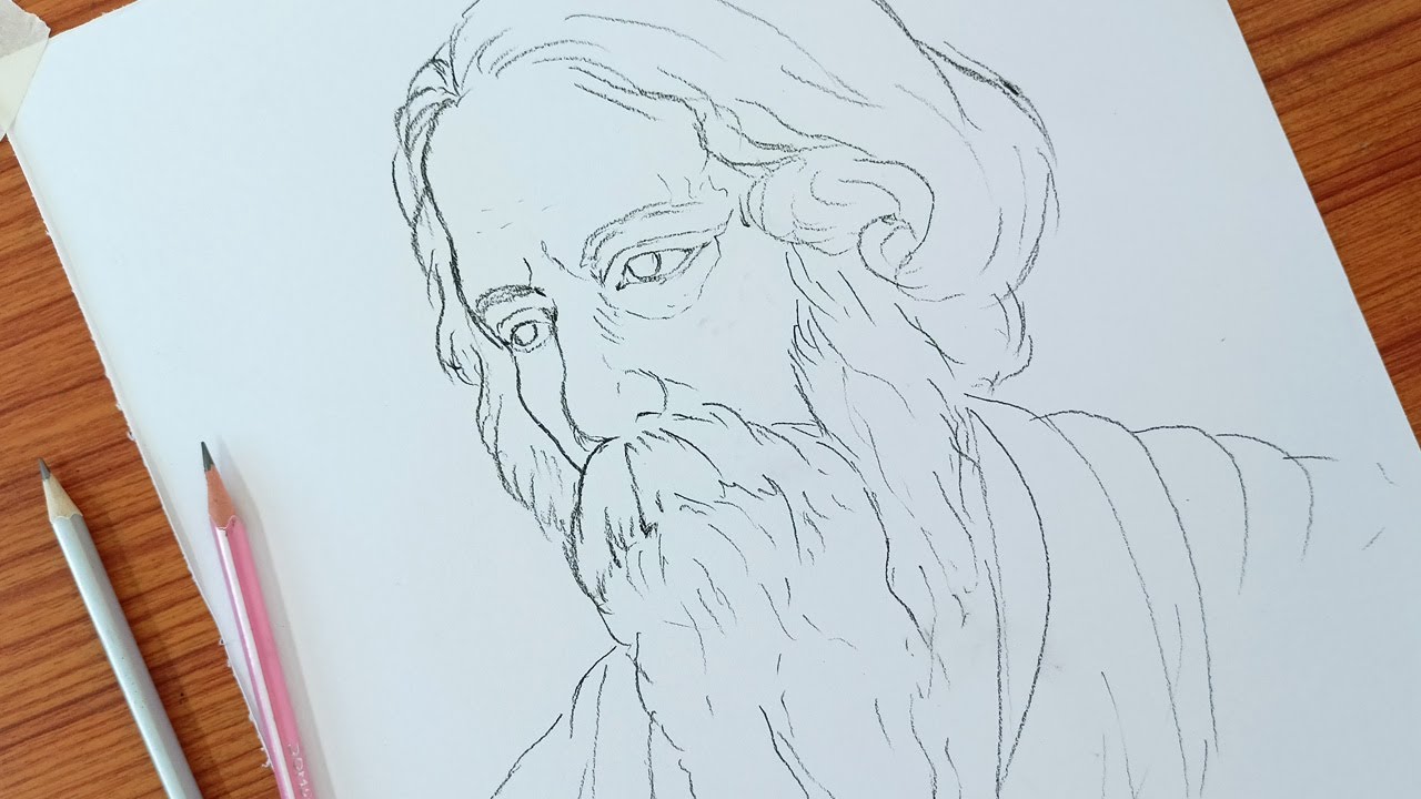 How to draw Rabindranath Tagore outline || Easy Outline drawing ...
