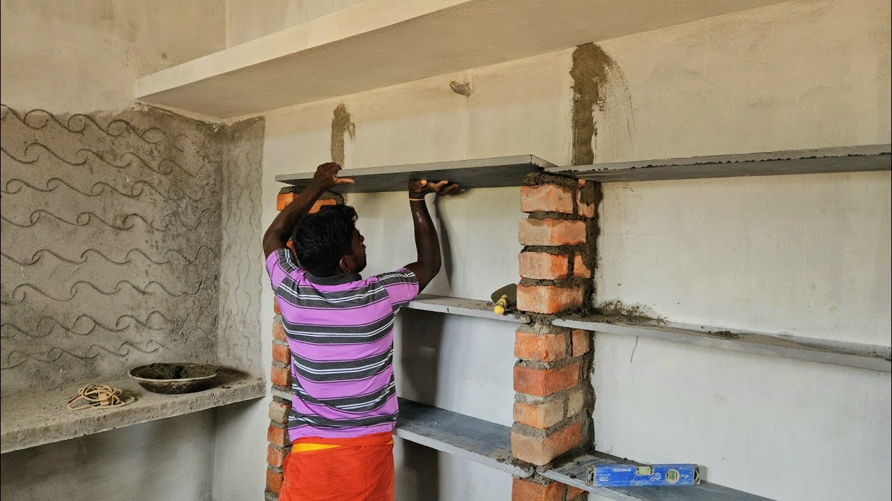 Kadappa Shelves Techniques_Kitchen Kadappa Stone Rack Build with Bricks ...
