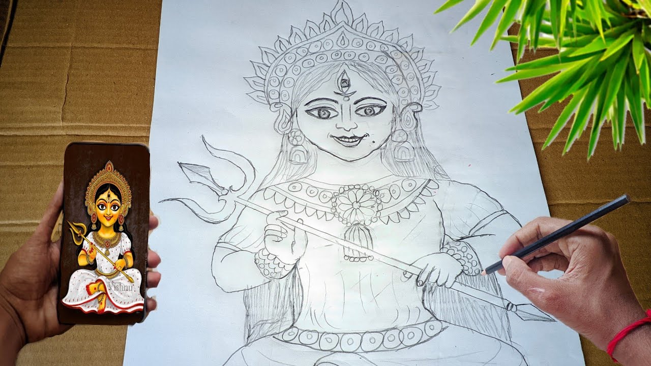 How to make durga mata drawing😱।।Outline Tutorial😍।।part 1।। durga ma ...