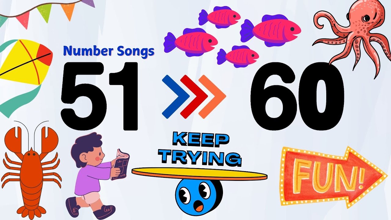 Number Count 51 to 60, Let's Count 51 to 60 – A Fun Rhyme for Kids ...