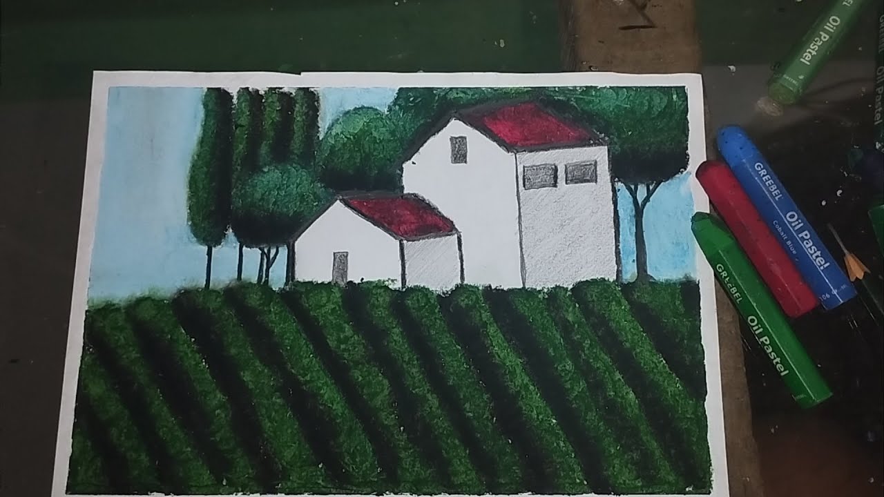 how to draw simple landscapes, gardens, houses and trees using air ...