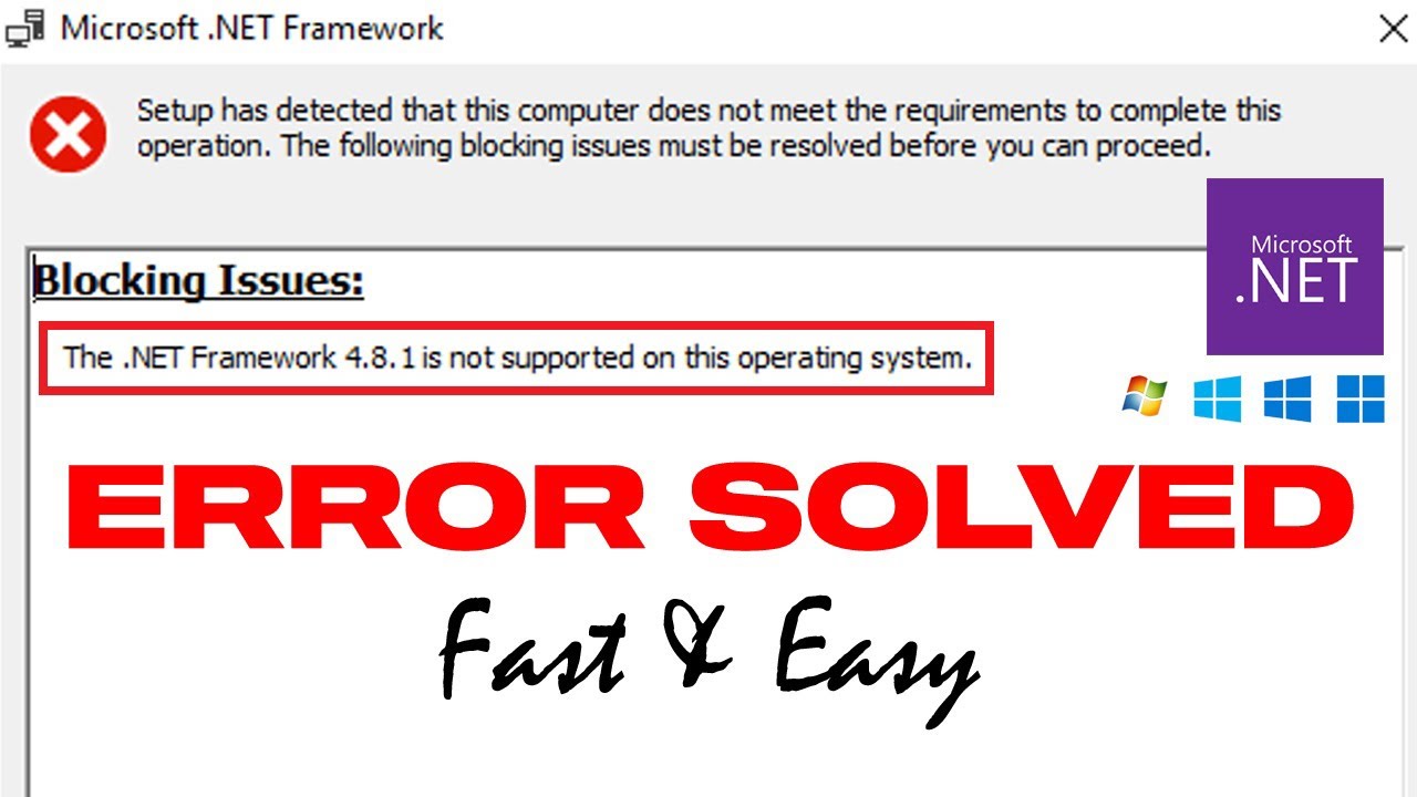 Fix The Net Framework Is Not Supported On This Operating System Youtube