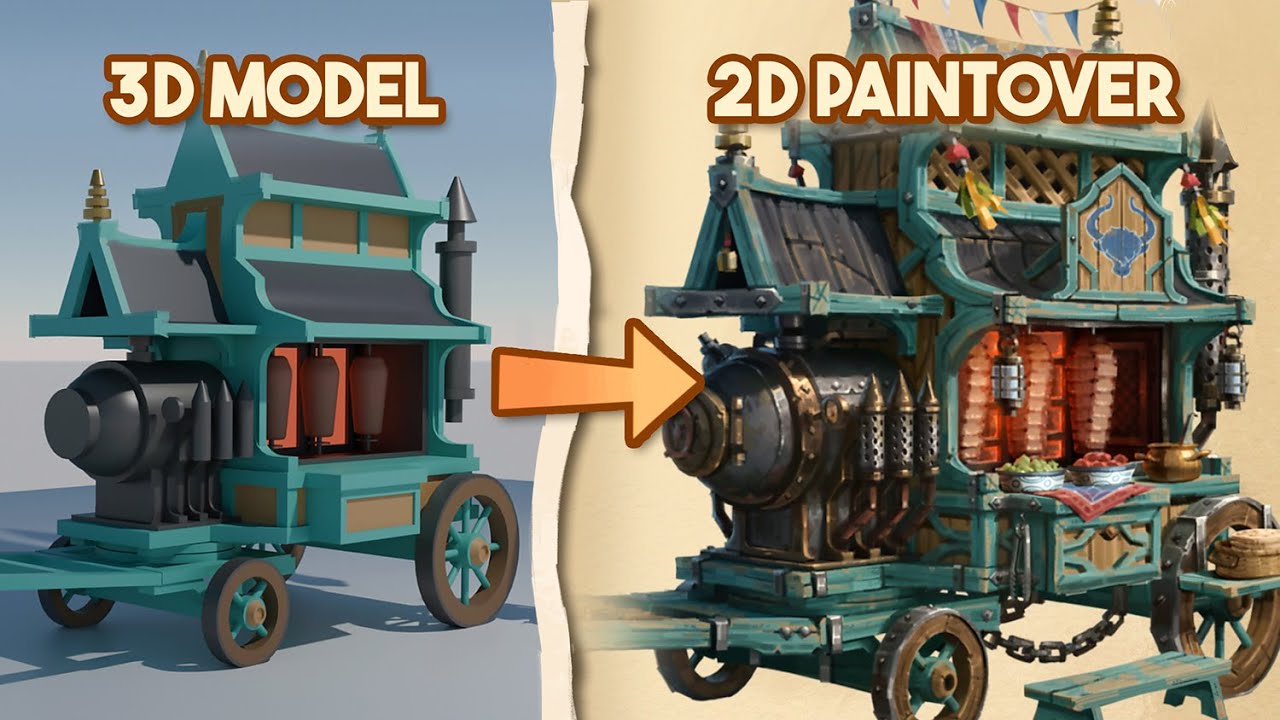How to INTEGRATE 3D into your CONCEPT ART WORKFLOW! - Fantasy Food Cart ...