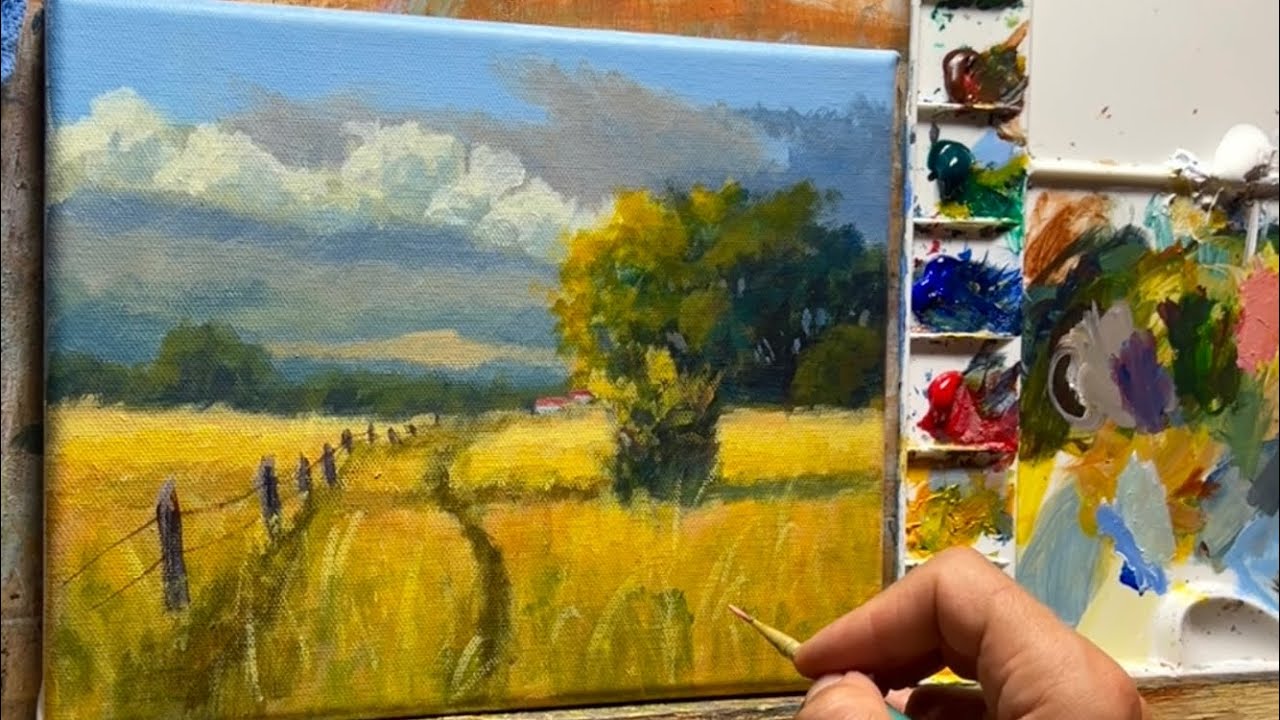 Simple Landscape in Acrylics | Step by Step! - YouTube