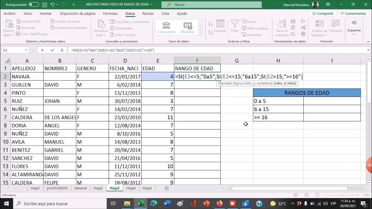 CÓMO CALCULAR LA EDAD Y RANGO DE EDAD EXCEL - YouTube