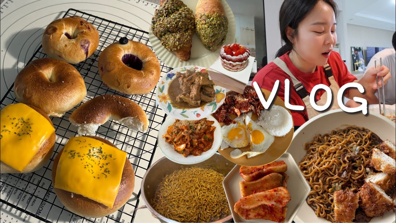 Vlog 먹방 브이로그 입이 터져서 꼬맬 수가 없네🤣 짜파게티 더블랙 이모표 양념게장 알타리갈비찜 홈베이킹