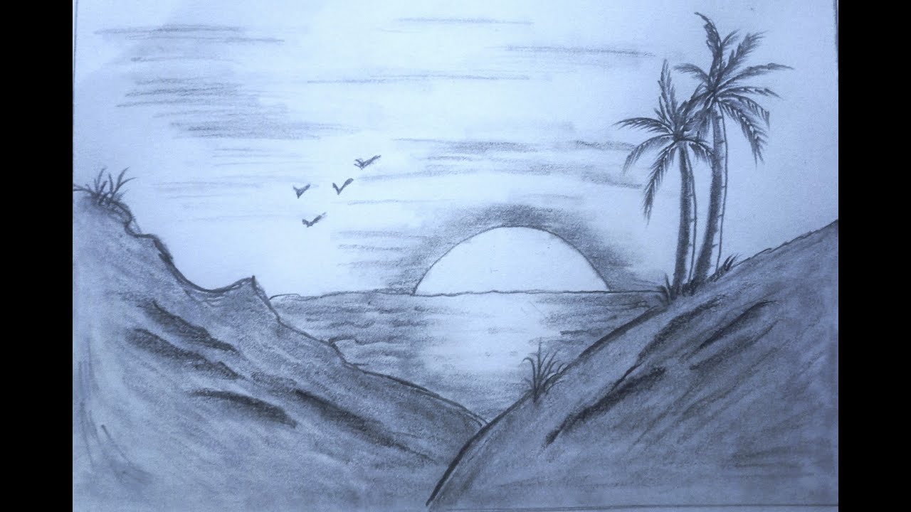 How to Draw easy step black and white scenry for beginners - YouTube