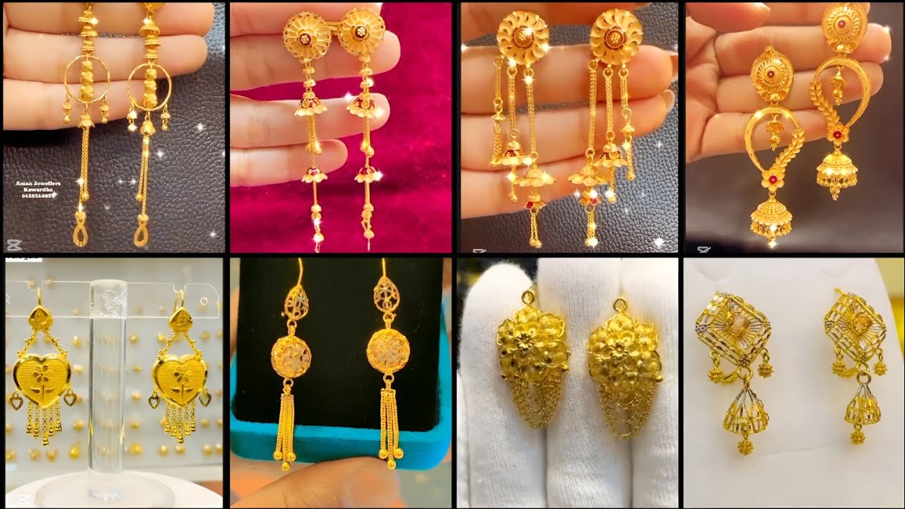 Lightweight Daily use Gold Earrings Design// New Gold Earrings Design ...