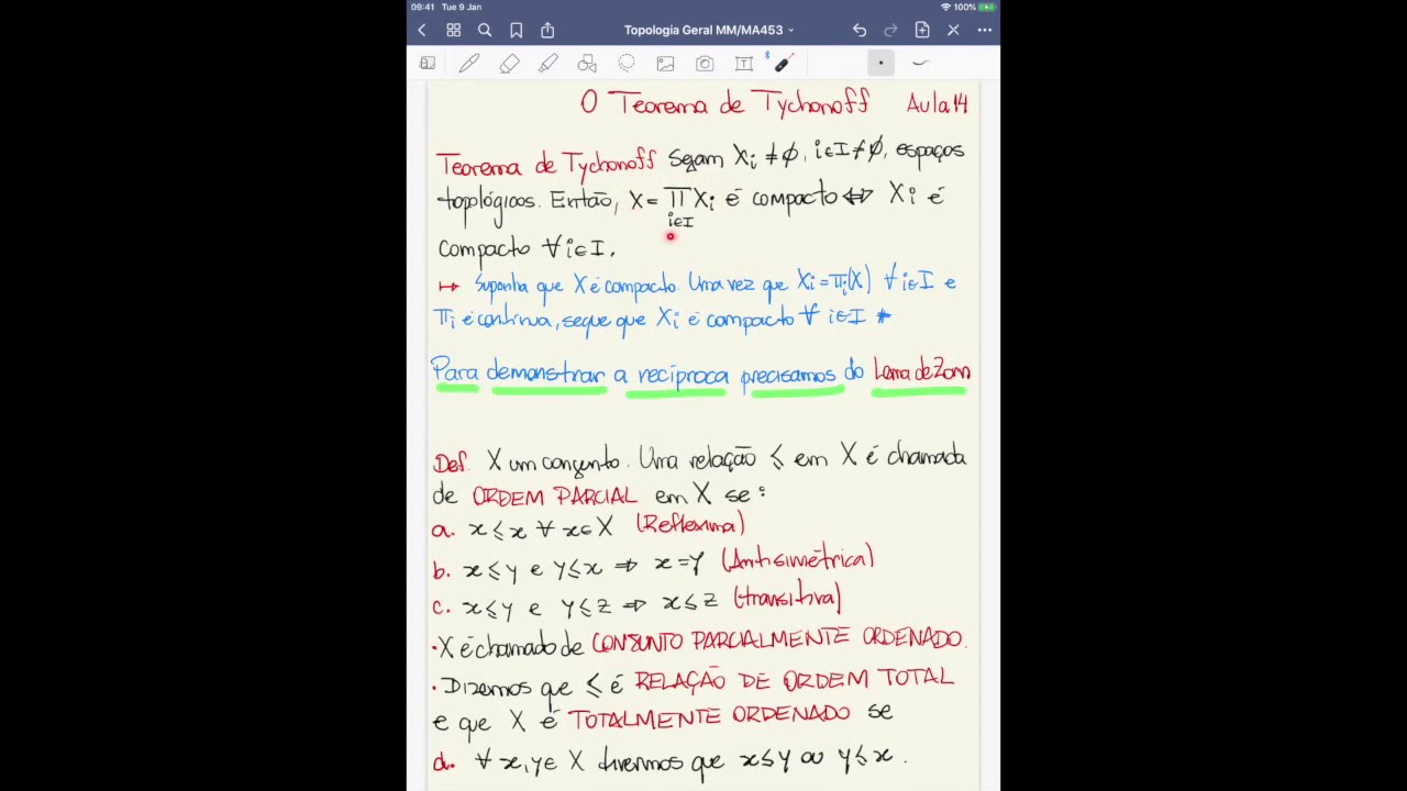 Aula 14 - (Teorema de Tychonoff) - Topologia Geral MM/MM453 (UNICAMP ...