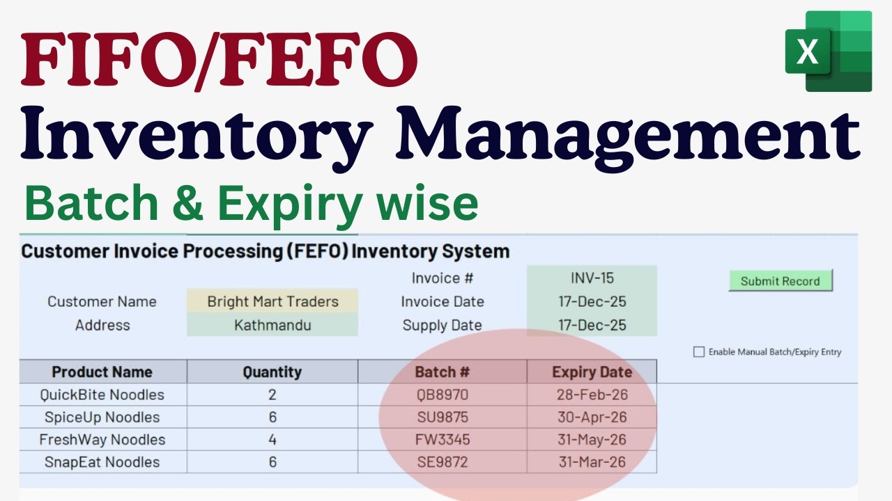 FIFO Based Inventory Batch and Expiry Tracking Sheet in Excel (Stock In ...