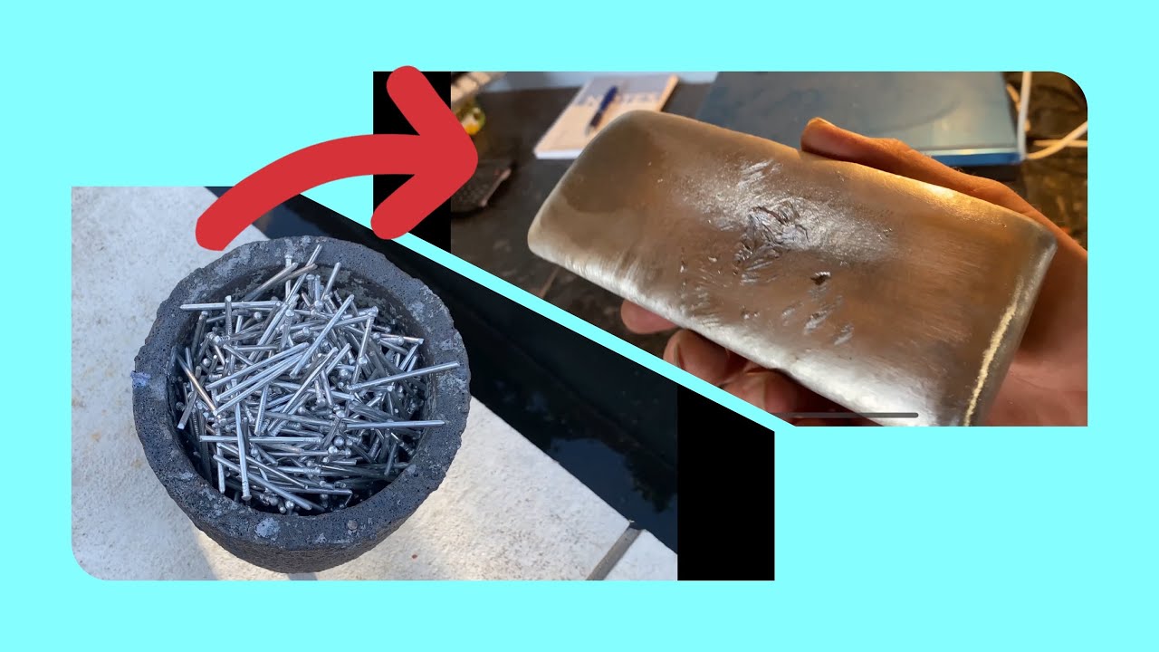 Melting aluminium rivet pins into an ingot - YouTube