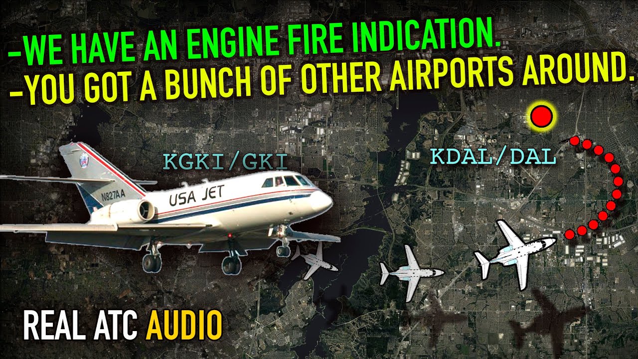 ENGINE FIRE after Departure. USA Jet Falcon 20. REAL ATC - YouTube
