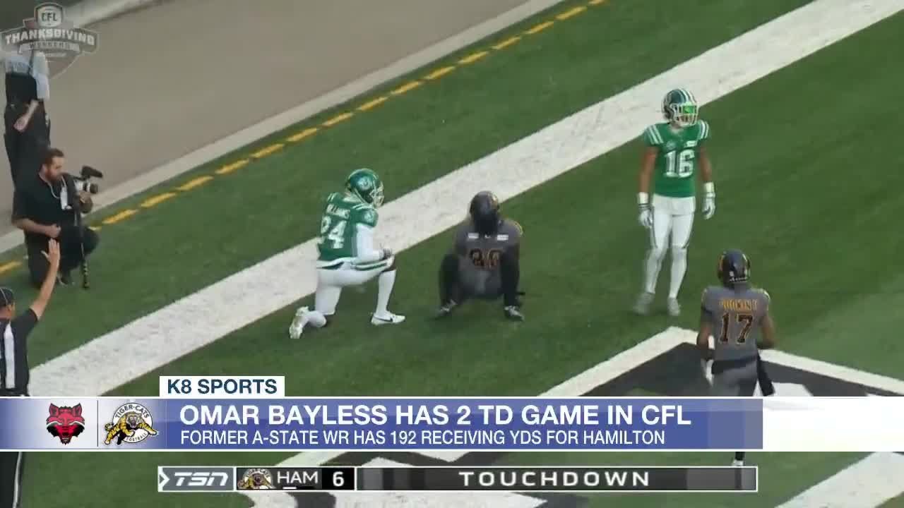 Former A-State WR Omar Bayless records first career CFL TD - YouTube