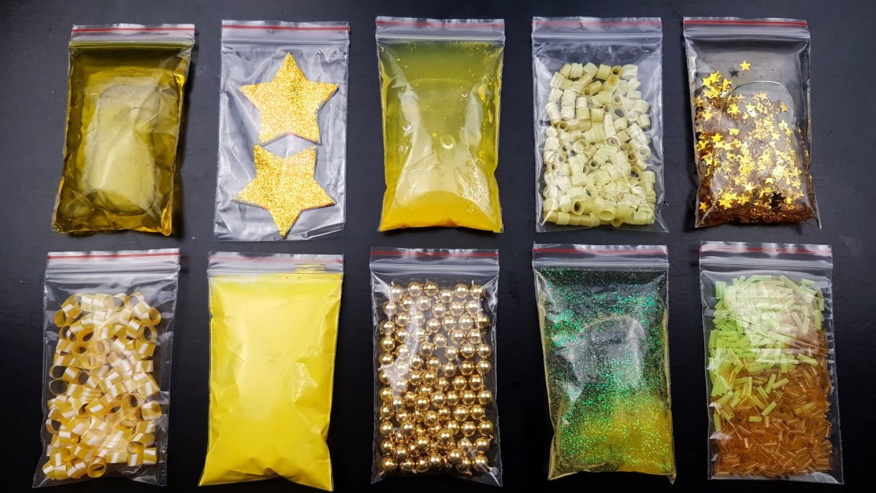 Series YELLOW Slime! Making Crunchy Slime with Bags - Satisfying Slime ...