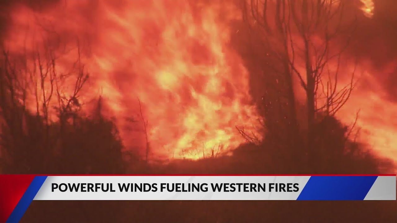 Powerful winds fueling fires in California - YouTube