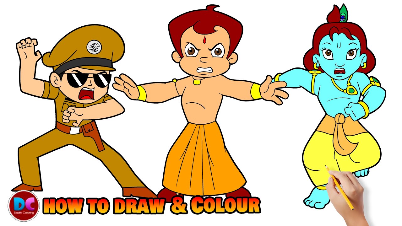 How to Draw Little Singham, Chota Bheem and Little Krishna - YouTube