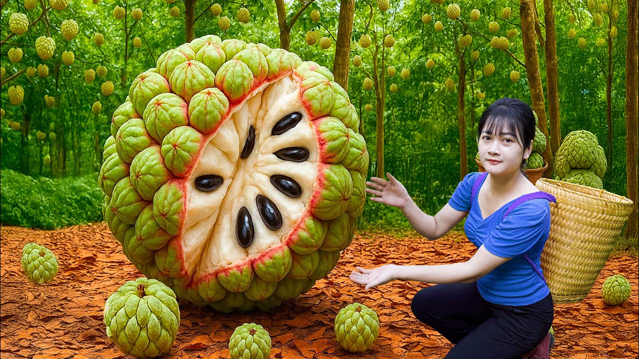 Harvesting Giant Hybrid Wild Custard Apples - Secret Recipe to Cook ...