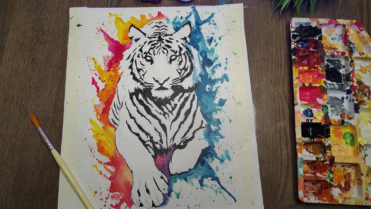 Watercolour Effect by Acrylic Colours | Acrylic Painting of Tiger ...