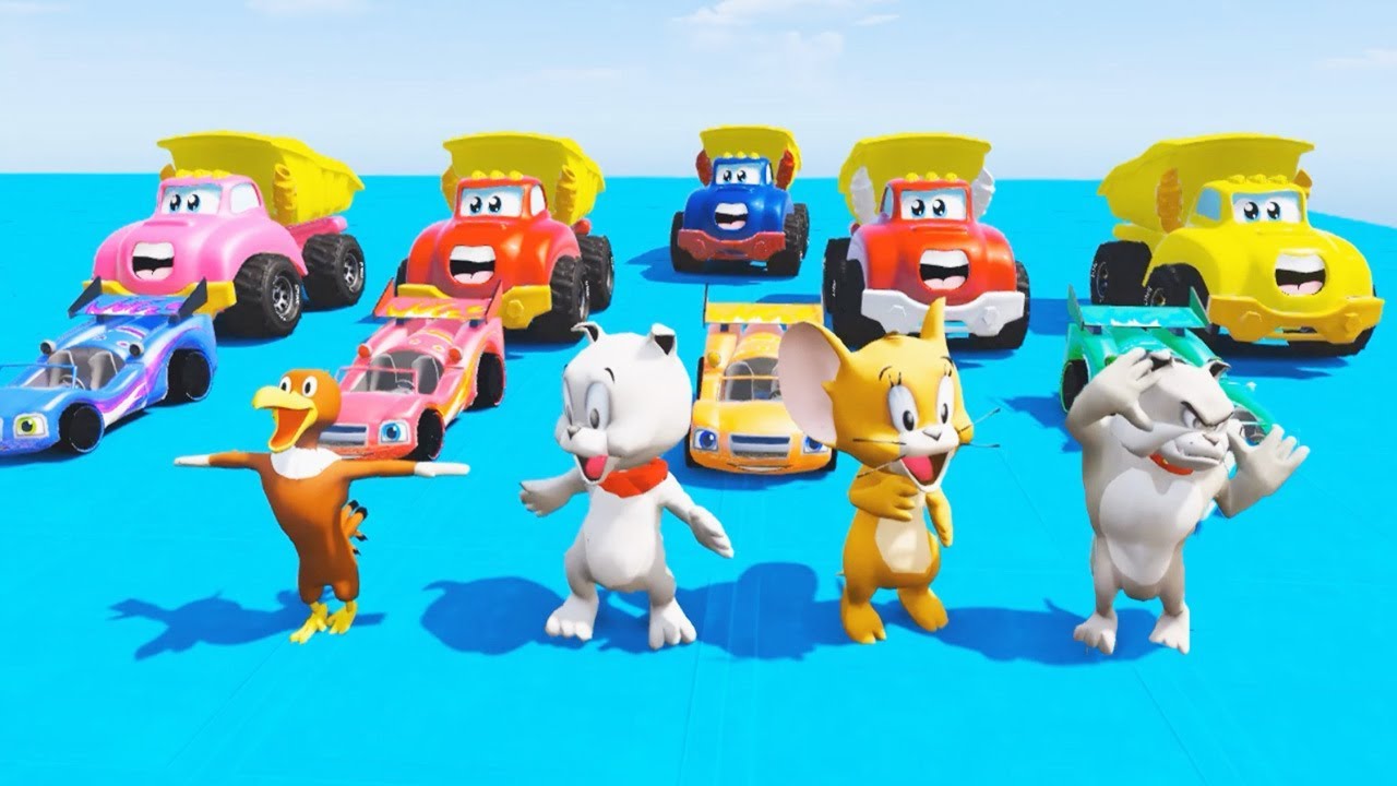 Tom and Jerry & friend Fun Colors Cars Cartoon - Toy Trucks - YouTube