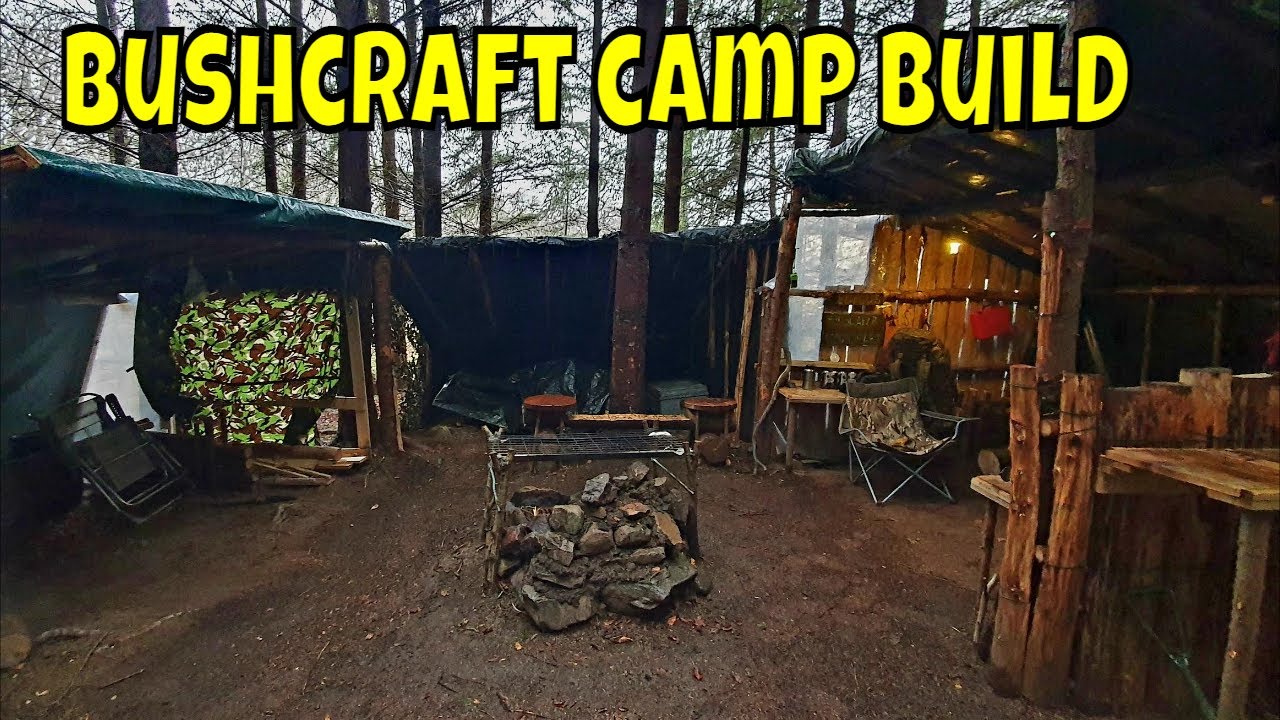 solo camp finishing the shelter build - YouTube