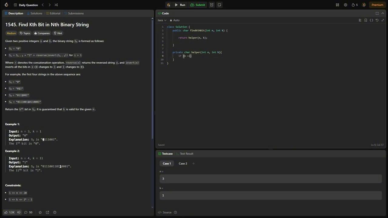 LeetCode 1545. Find Kth Bit in Nth Binary String - YouTube