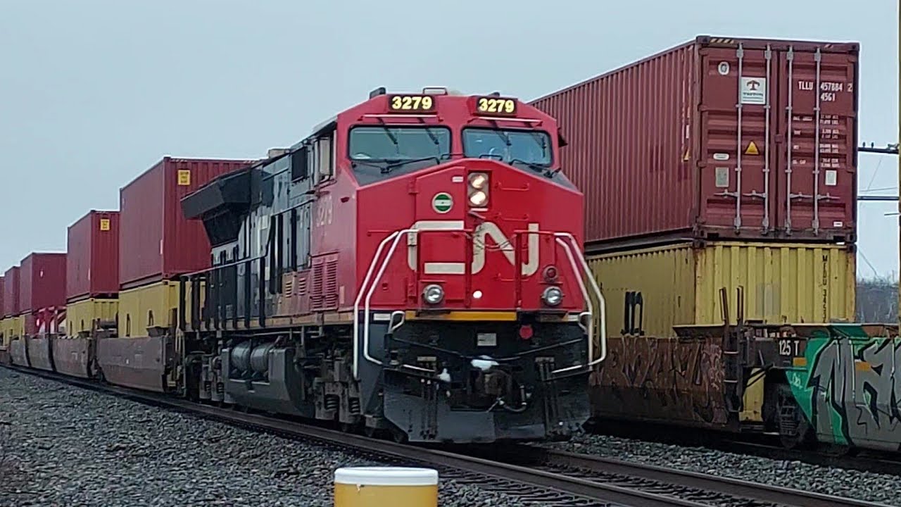 CN Stack Train Southbound Passes Stack Train 183 - YouTube