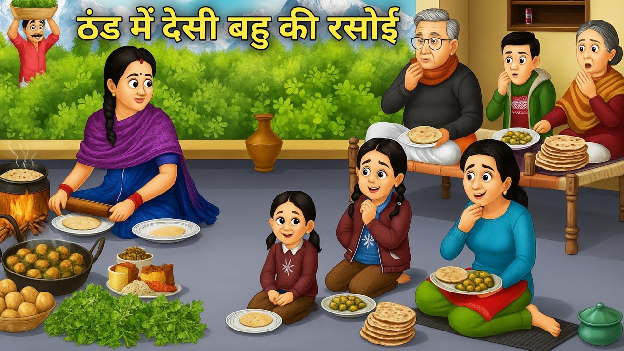 ठंड में देसी बहु की रसोई | Hindi cartoon stories| Thand Me Desi Bahu Ki ...