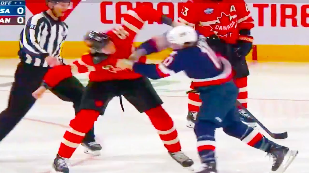 JT Miller Colton Parayko Fight | Team USA vs Team Canada 4 Nations Face ...