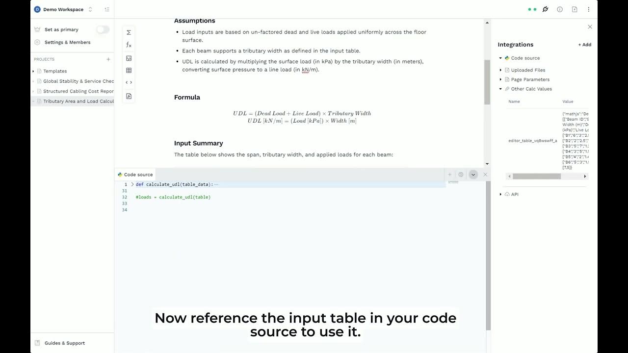 Manage and use input tables in CalcTree pages in Python - YouTube