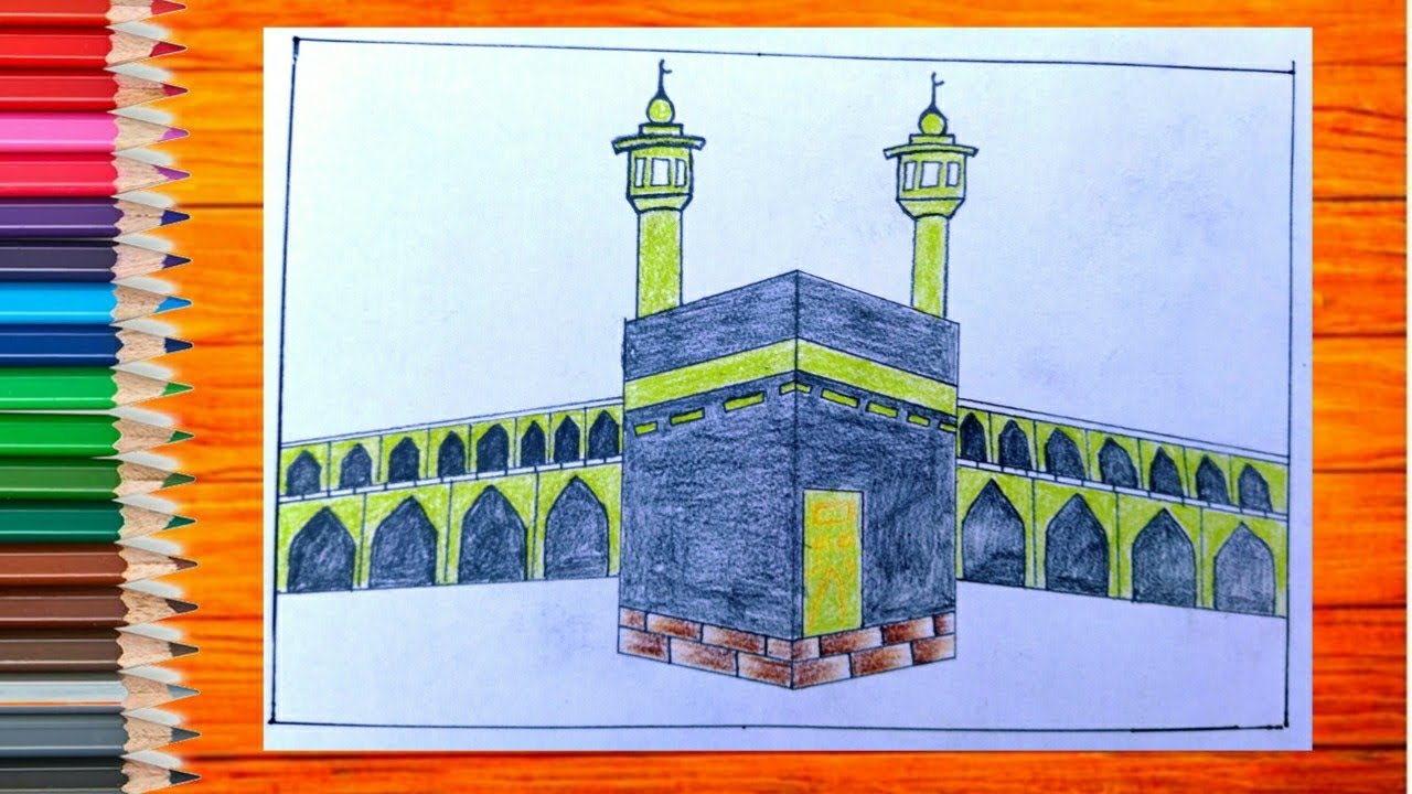 Khana-e-Kaaba Makkah Drawing| khana-e-Kaaba Drawing step by step Makkah ...