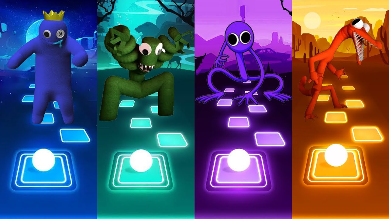 Rainbow Friends In Tiles Hop Edm Rush Blue Vs Green Vs Purple Vs