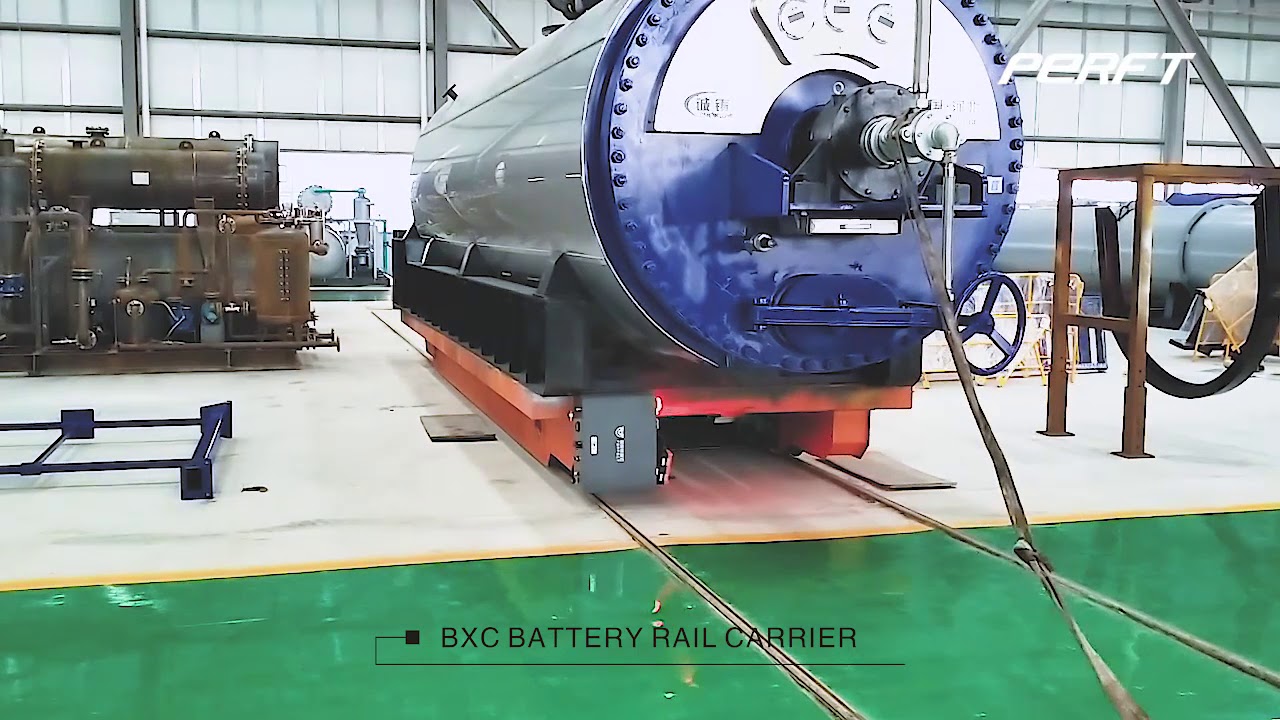 Cable drum powered transportation trolley running on turning railway ...